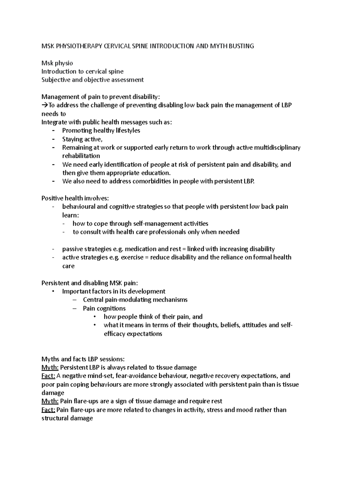 MSK Physiotherapy Cervical Spine Introduction AND MYTH Busting - MSK ...