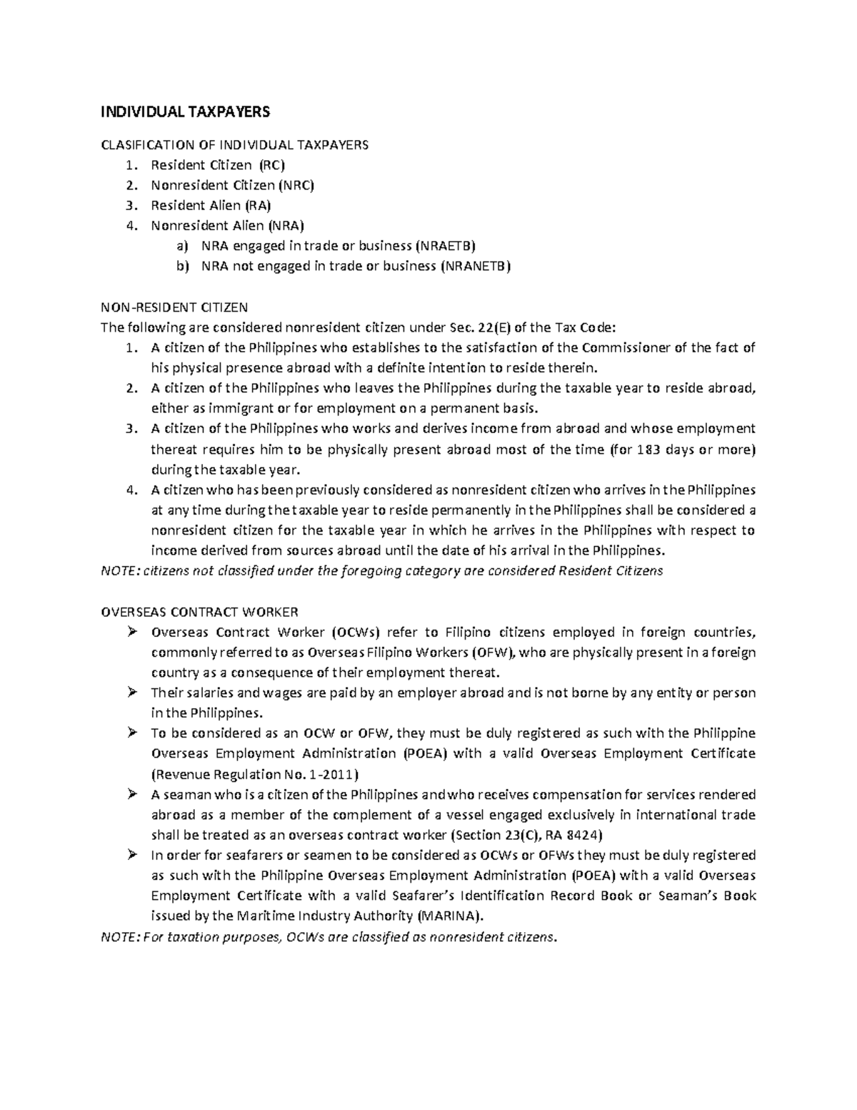 2 Classification of Individual Taxpayers converted 1 - INDIVIDUAL ...