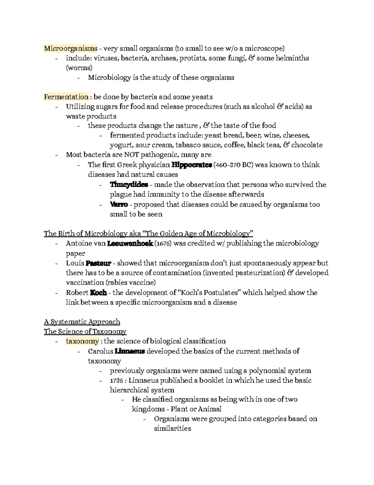 Biol 1230 ch 1 notes - Microorganisms - very small organisms (to small ...