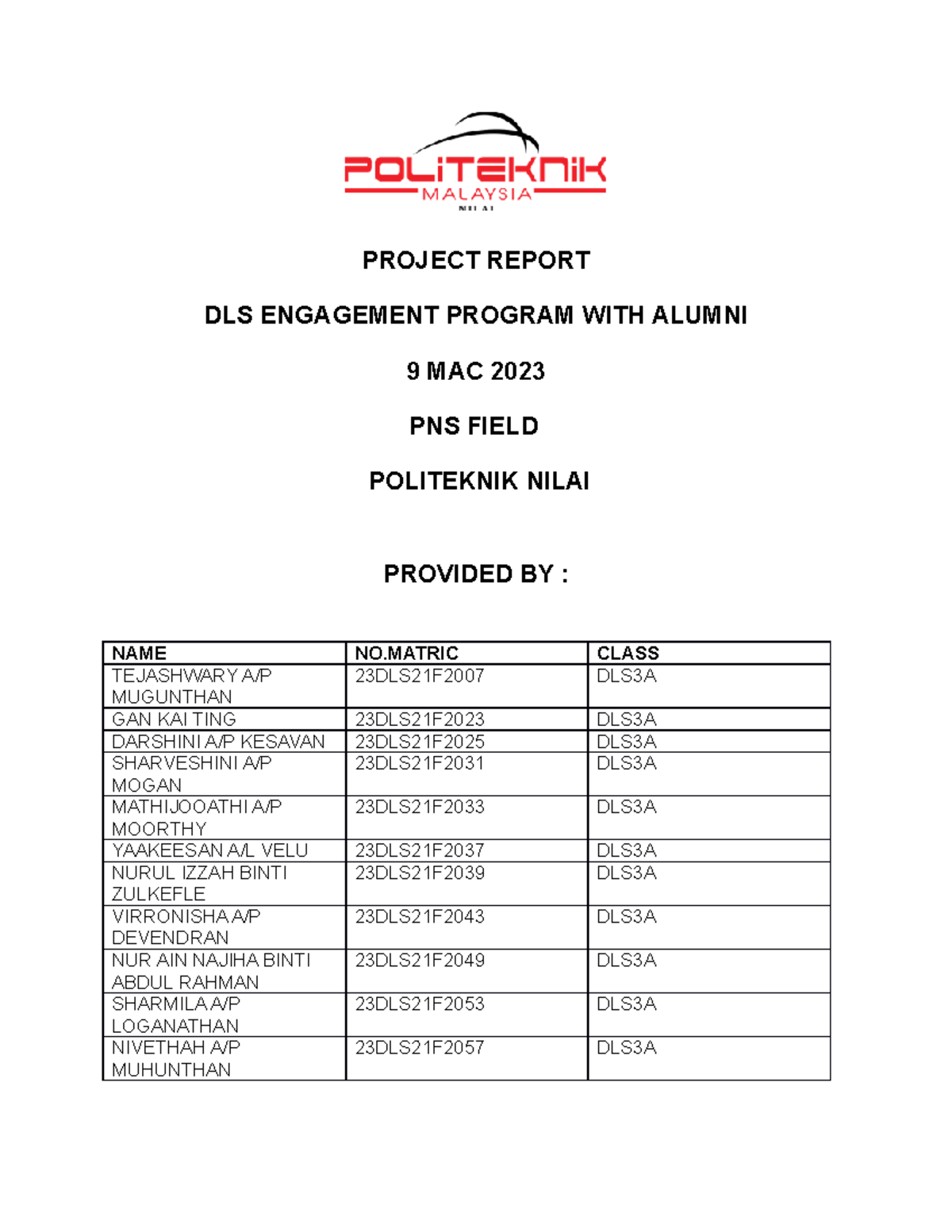 Report Manangement - for students - PROJECT REPORT DLS ENGAGEMENT ...