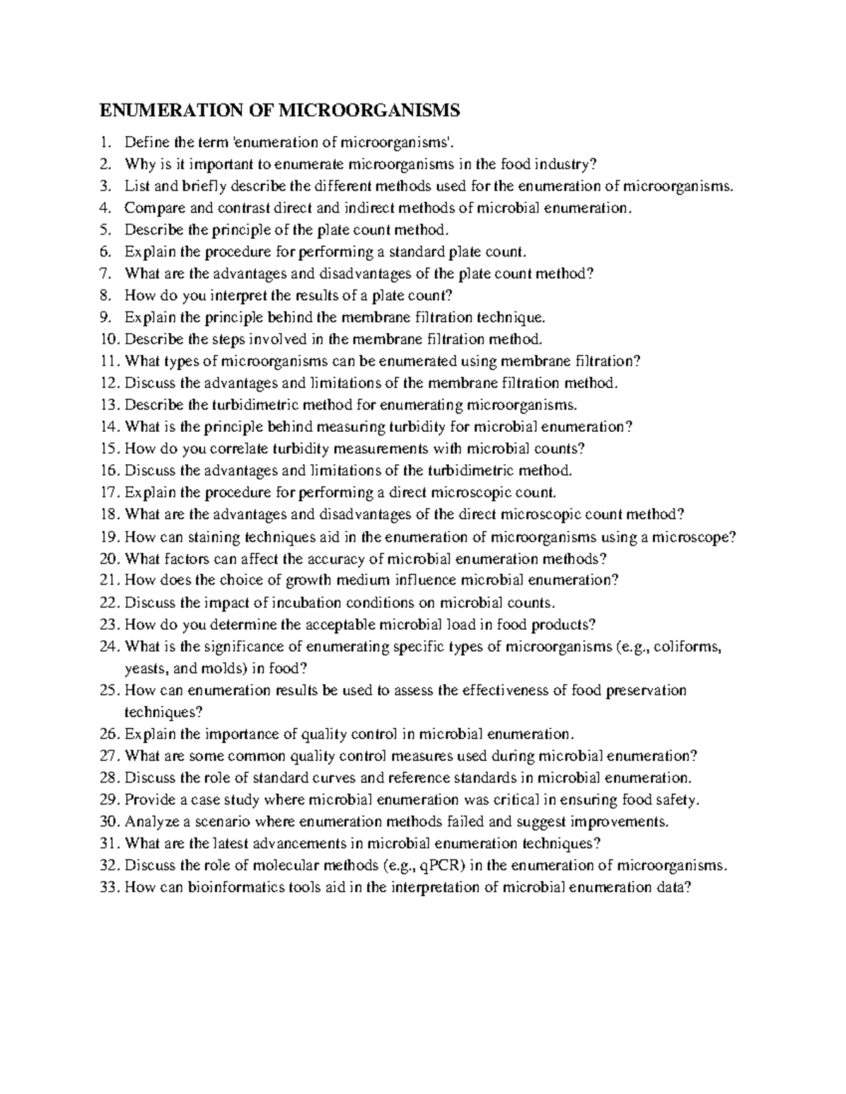 General microbiology revision questions - ENUMERATION OF MICROORGANISMS ...