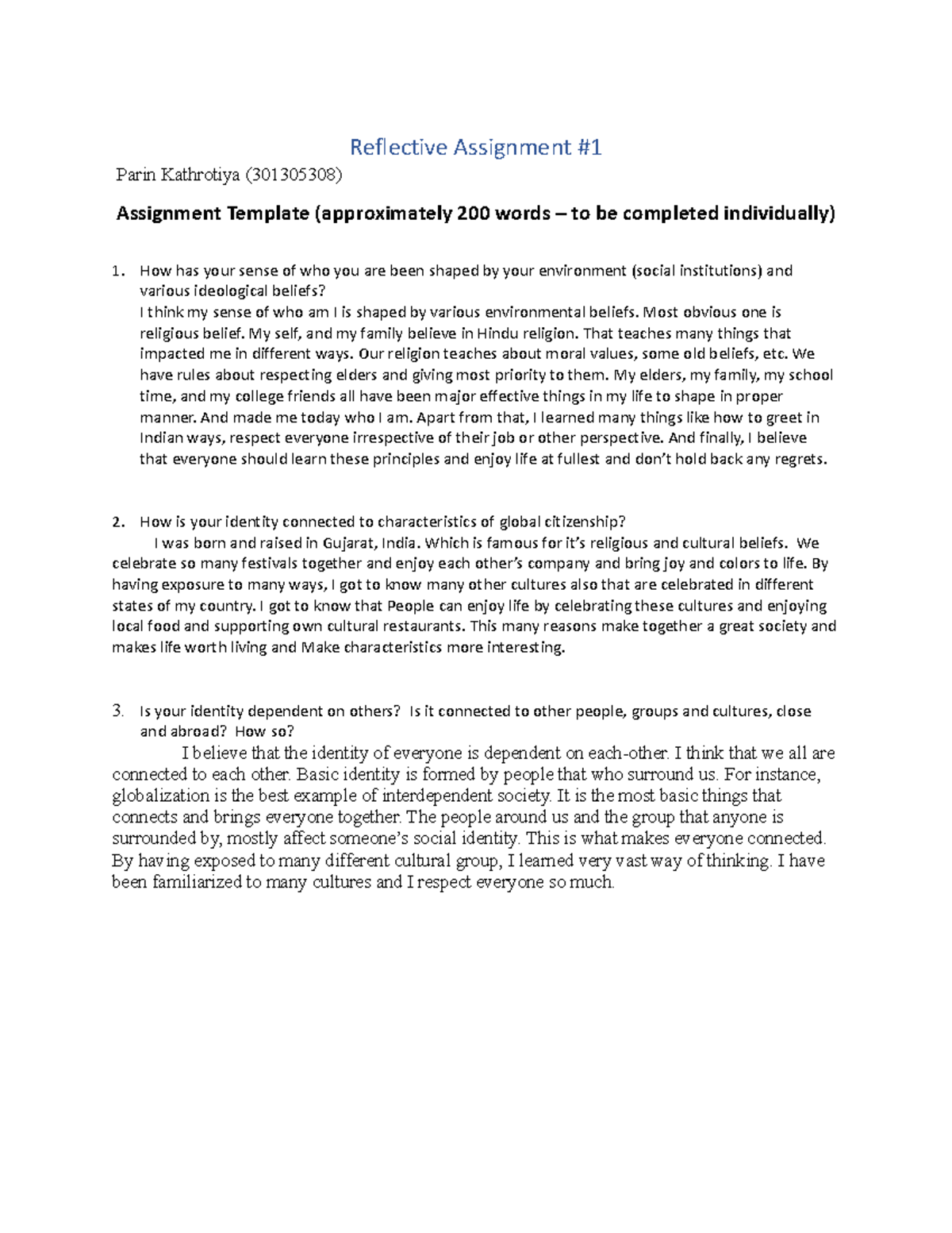 Reflective Assignment 1 GNED 500 - Reflective Assignment Parin ...