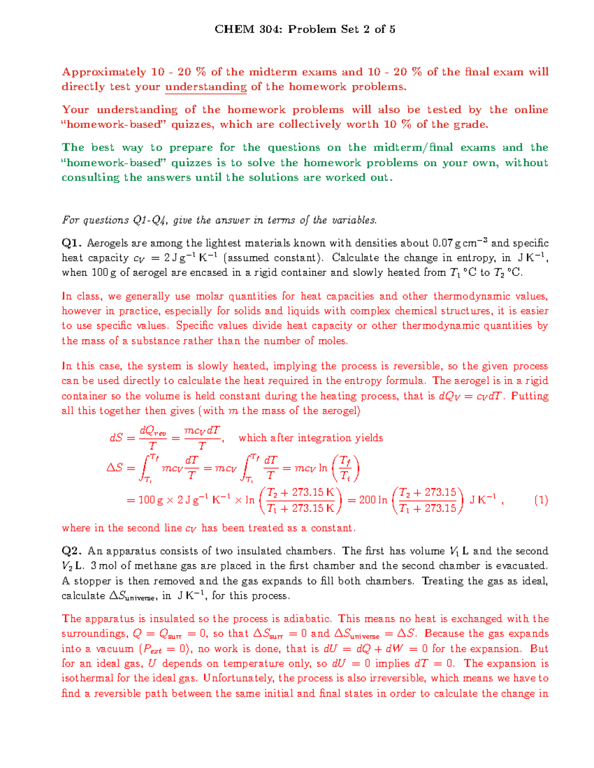 Problem Set-2-Solutions - CHEM 304: Problem Set 2 of 5 Approximately 10 ...