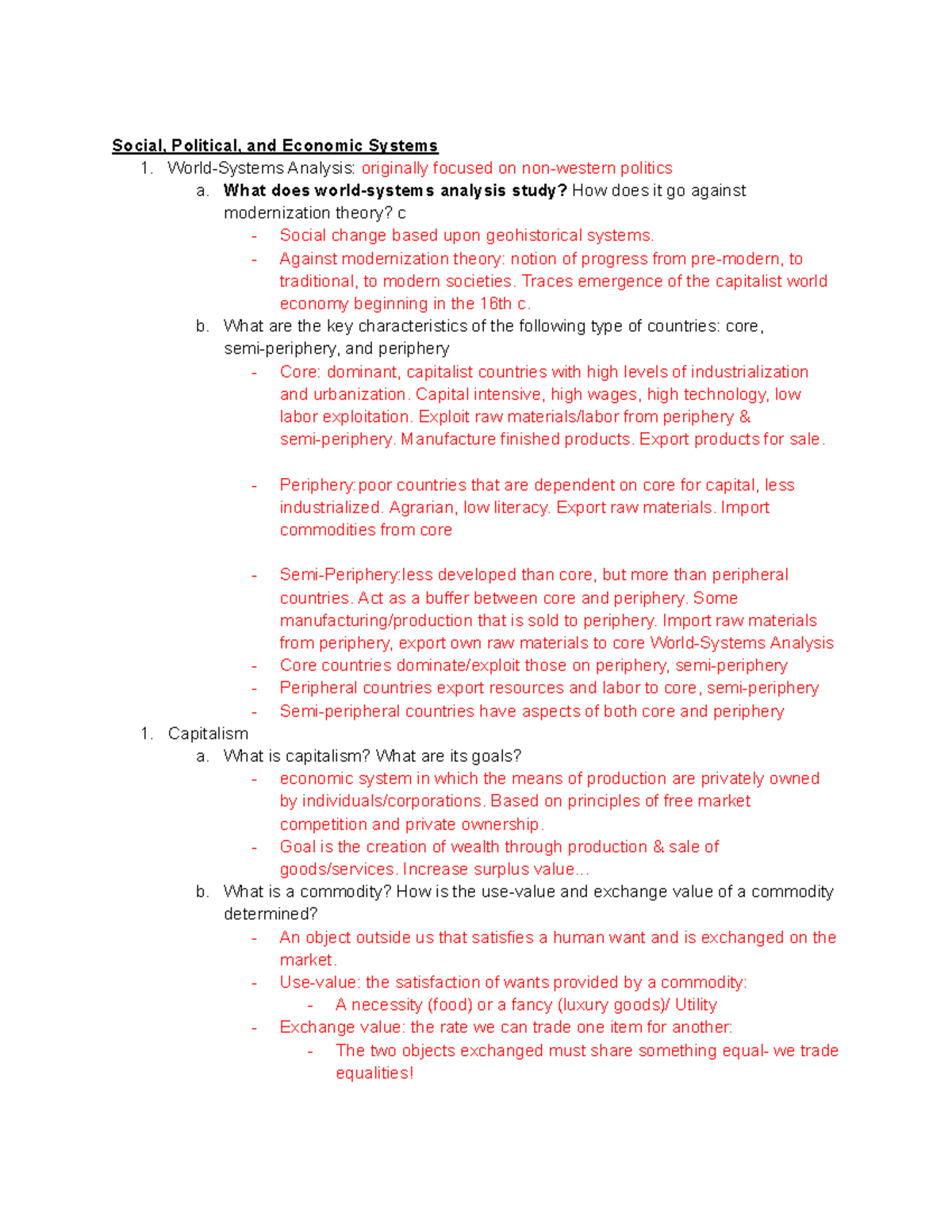 Final study guide pt. 2 - Social, Political, and Economic Systems 1 ...