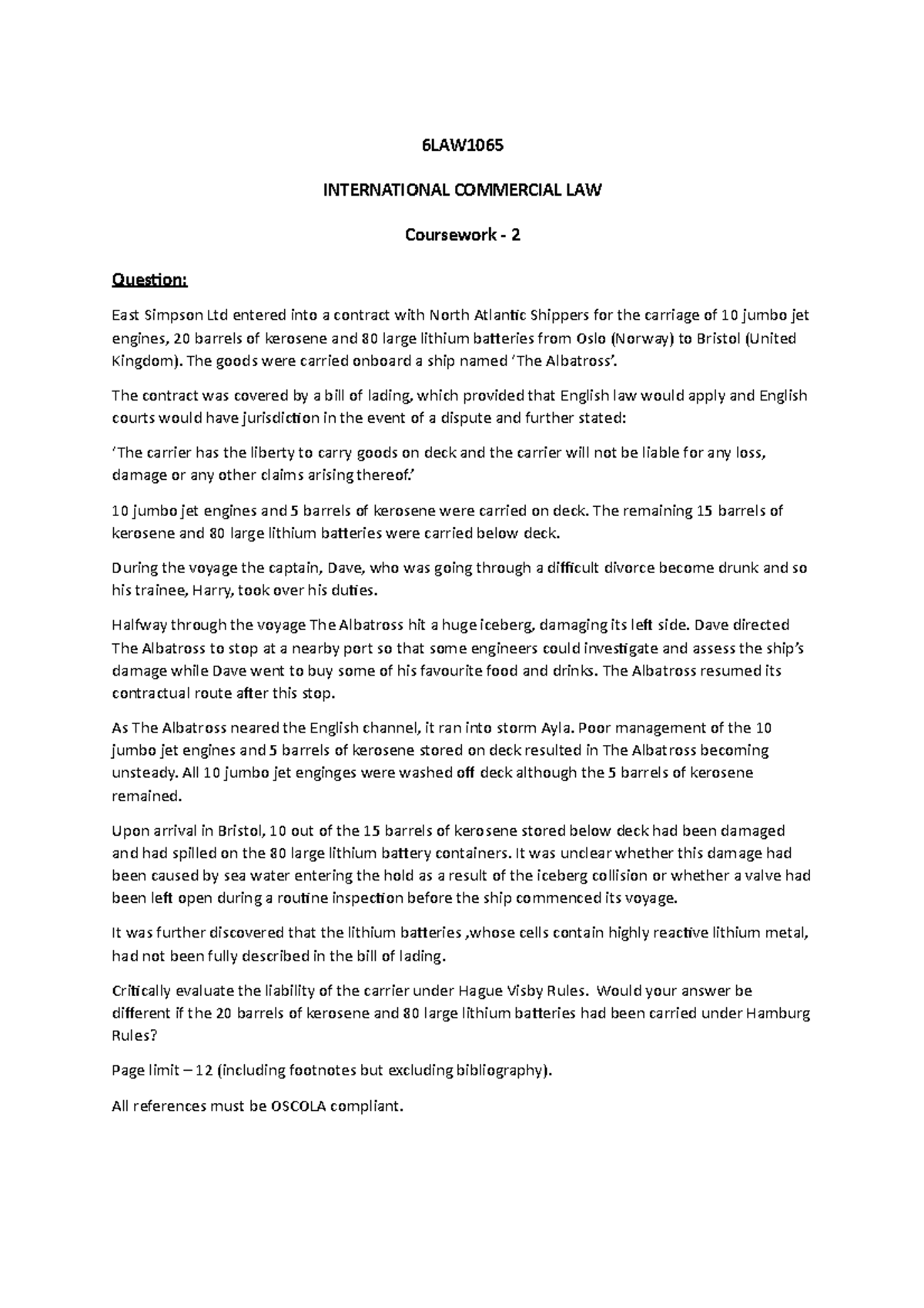 International Commercial Law Coursework - 2-1 - 6LAW INTERNATIONAL ...