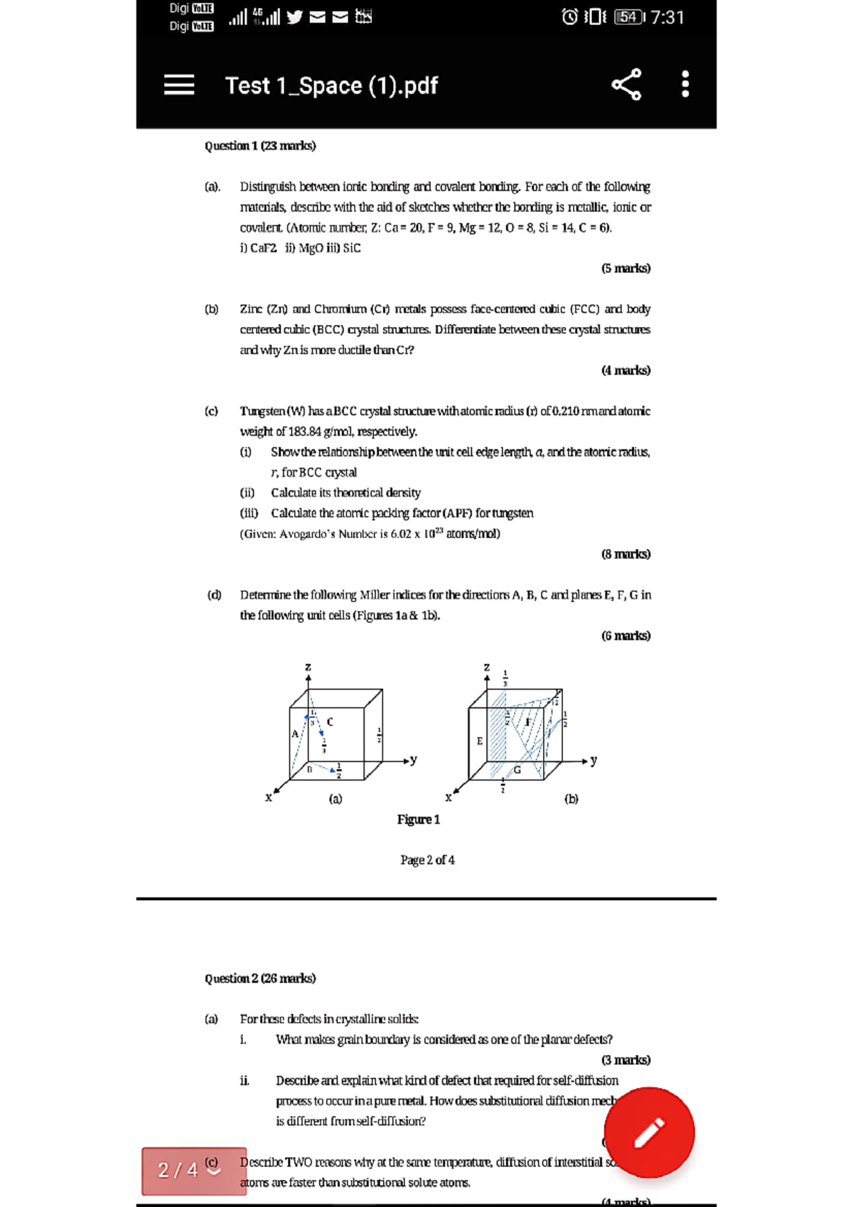 Test 1 for Material Science 2613 - Studocu