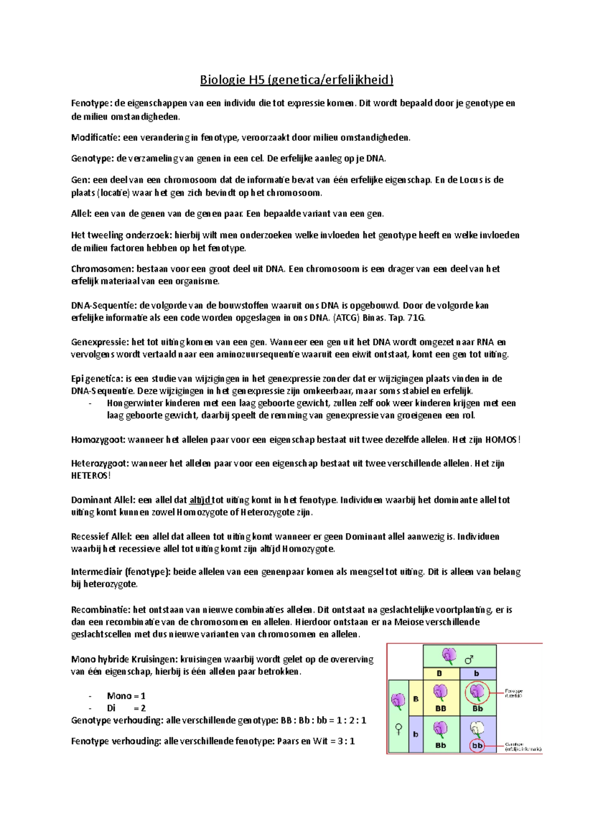 H5 Genetica en erfelijkheid - Biologie H5 (genetica/erfelijkheid ...
