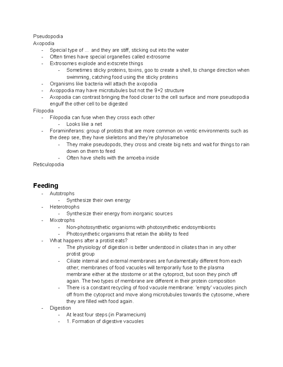 MT 2 lecture material - Pseudopodia Axopodia - Special type of ... and ...