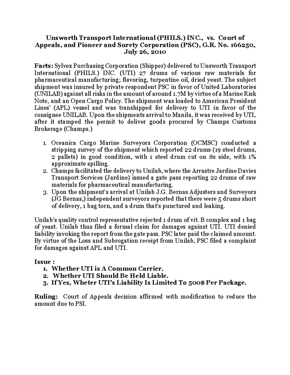 1. Unsworth Transport International ( Phils.) INC., vs. Court of ...