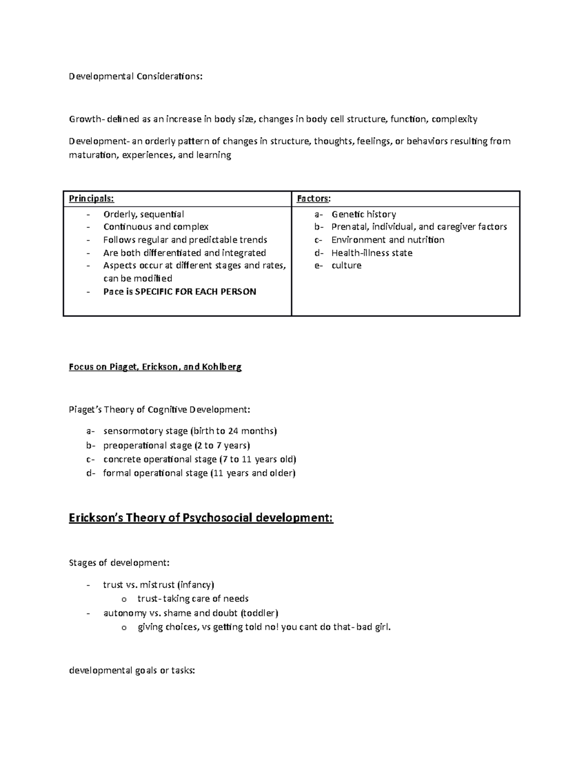 Developmental Considerations Notes - Developmental Considerations ...