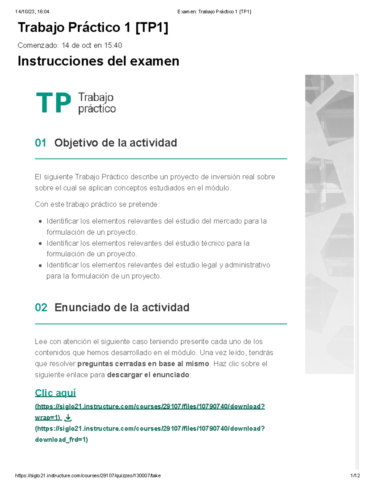 Formulacion y Evalucion de Proyectos Examen Trabajo Práctico 1 [TP1] 95% - Trabajo Práctico 1 ...