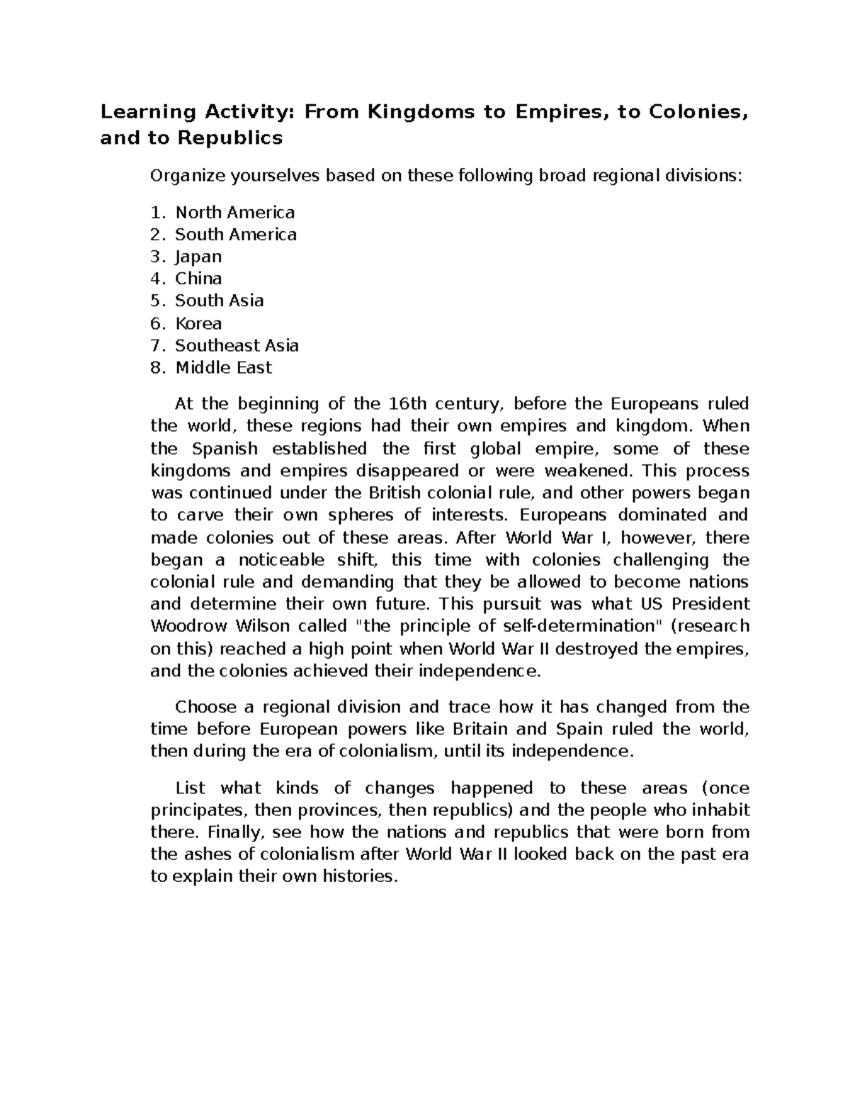 Learning Activity-A world of Regions(3) - Learning Activity: From ...