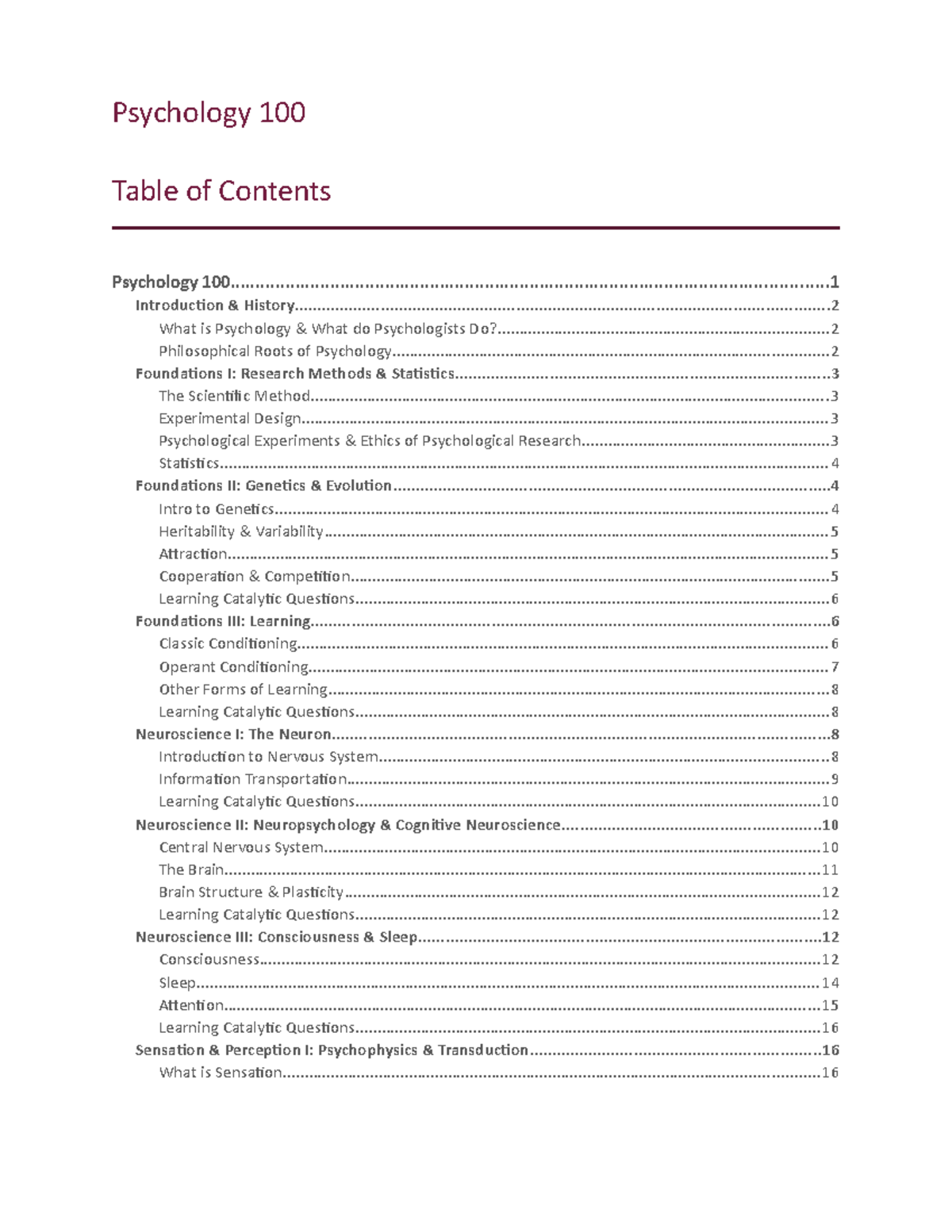 Week 1-11 Notes - Psychology 100 Table of Contents Psychology - Studocu