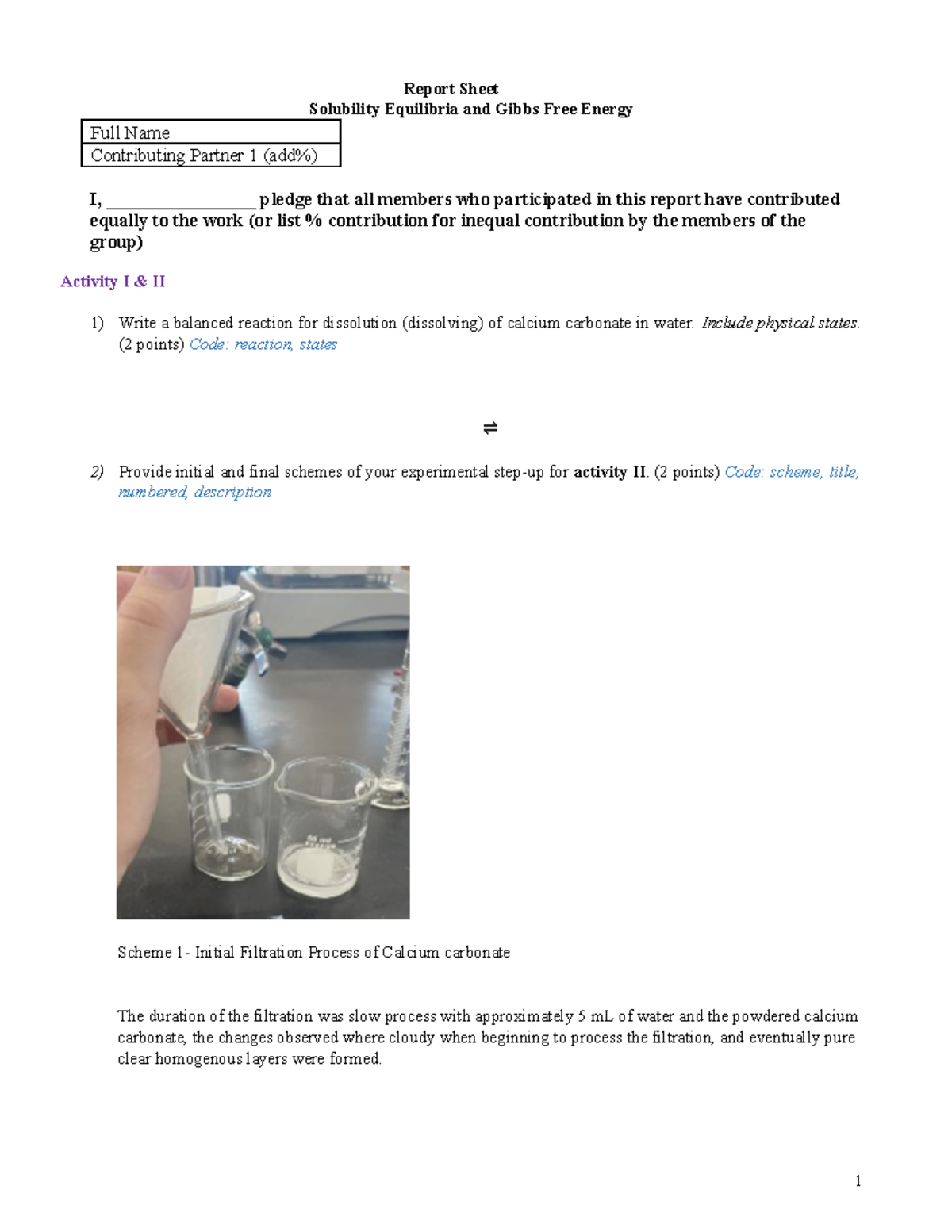 Exp10 Worksheet onsite - Report Sheet Solubility Equilibria and Gibbs ...