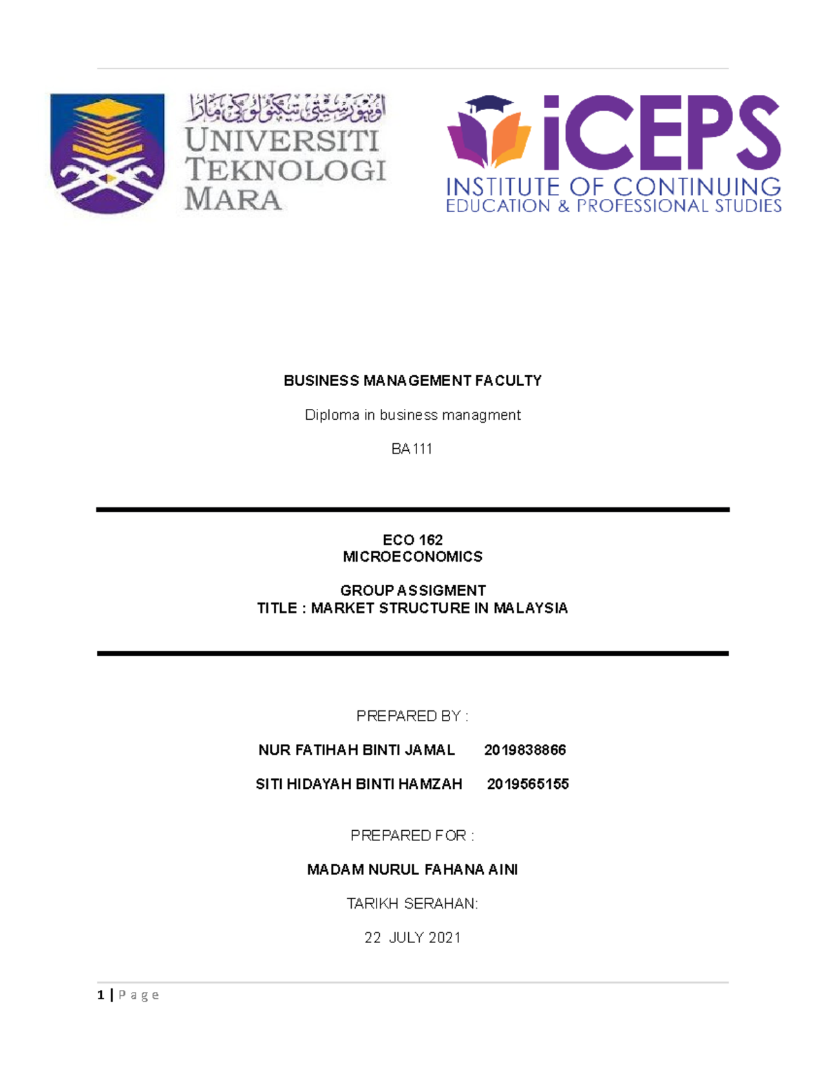 Eco 162 GA - uitm - BUSINESS MANAGEMENT FACULTY Diploma in business managment BA ECO 162 - Studocu