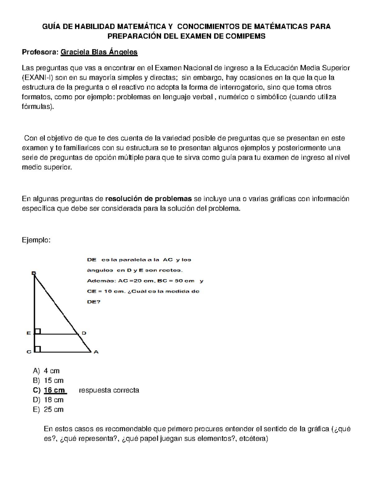 Guía de Matemáticas III para apoyo del examen de Comipems - GUÍA DE HABILIDAD MATEMÁTICA Y - Studocu