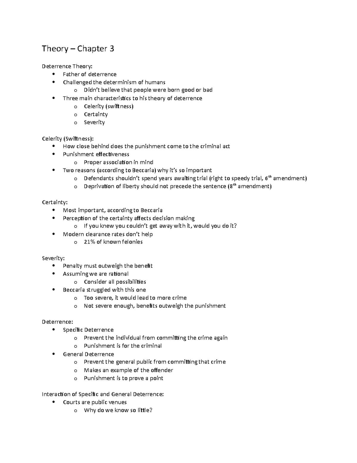 CJ Theory Lecture 3 - Theory – Chapter 3 Deterrence Theory: Father of ...