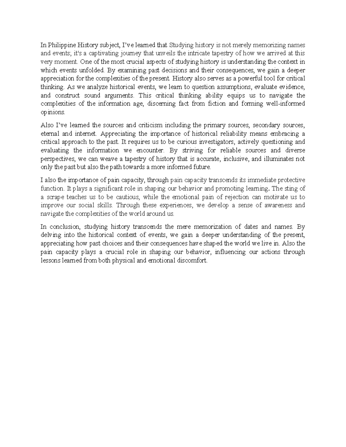 Reflection IN PHIL. History - In Philippine History subject, I’ve ...