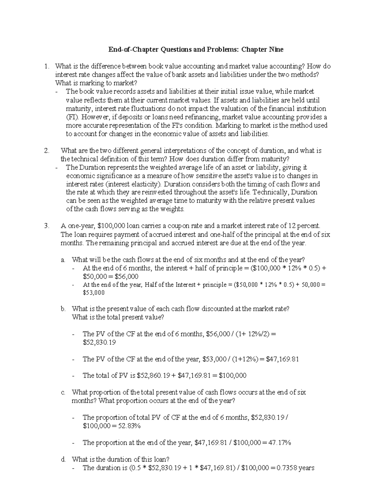 FIN 333 Chapter 9 - homework - End-of-Chapter Questions and Problems: Chapter Nine What is the ...