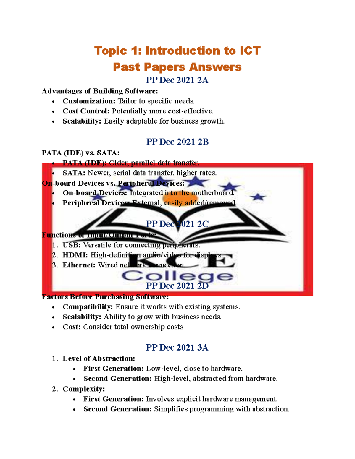 PAST Papers Answers ICT - Topic 1: Introduction to ICT Past Papers ...
