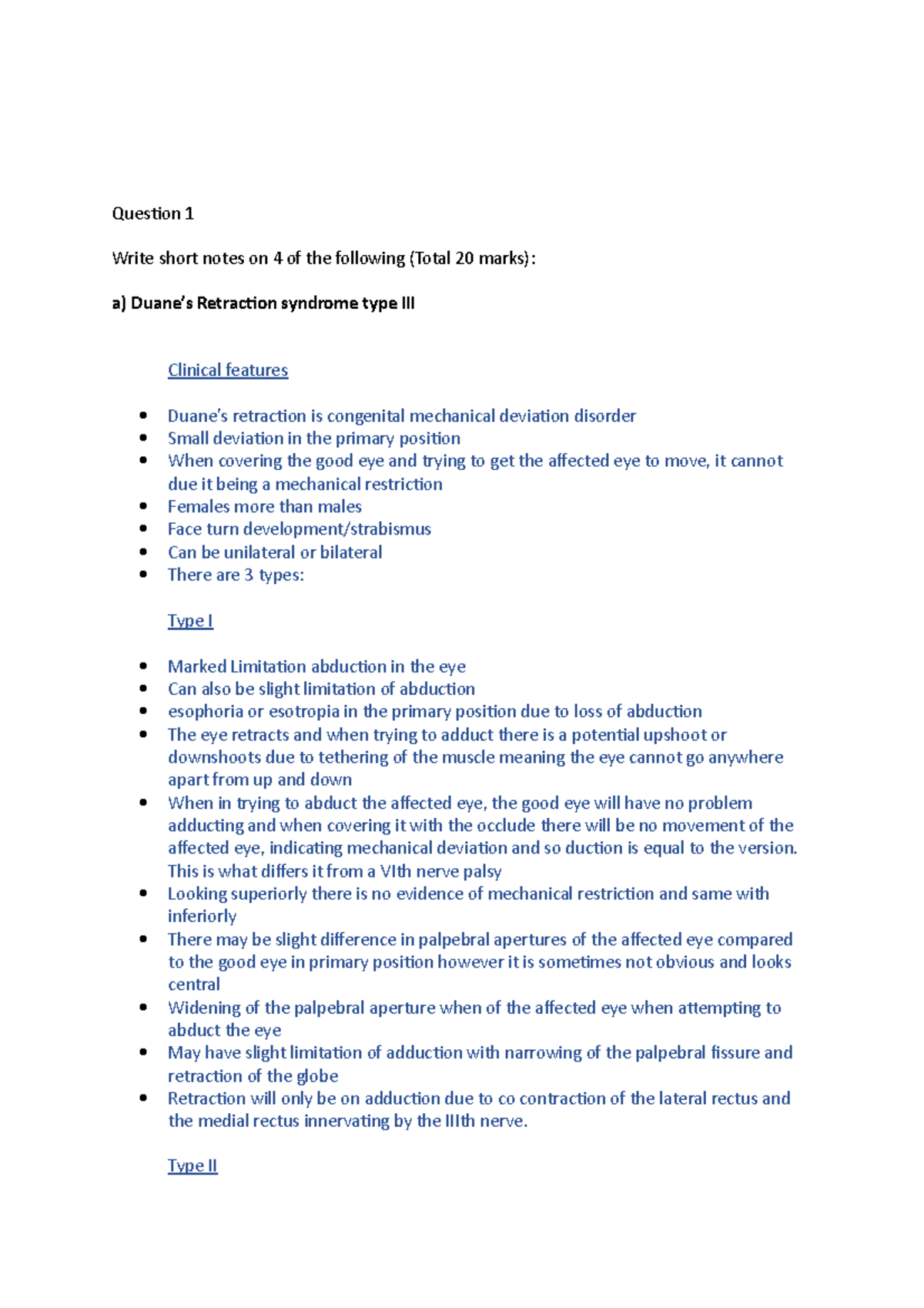 Past paper answers - n/a - Question 1 Write short notes on 4 of the ...