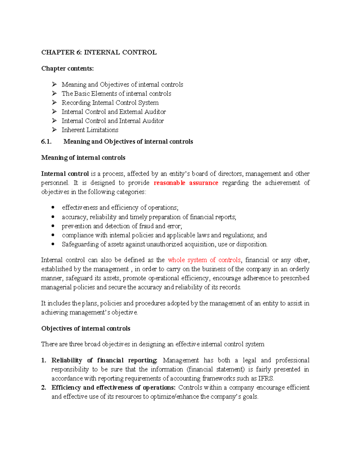 Auditing I Chapter 6 - sagvsdvhfld - CHAPTER 6: INTERNAL CONTROL Chapter contents: Meaning and ...