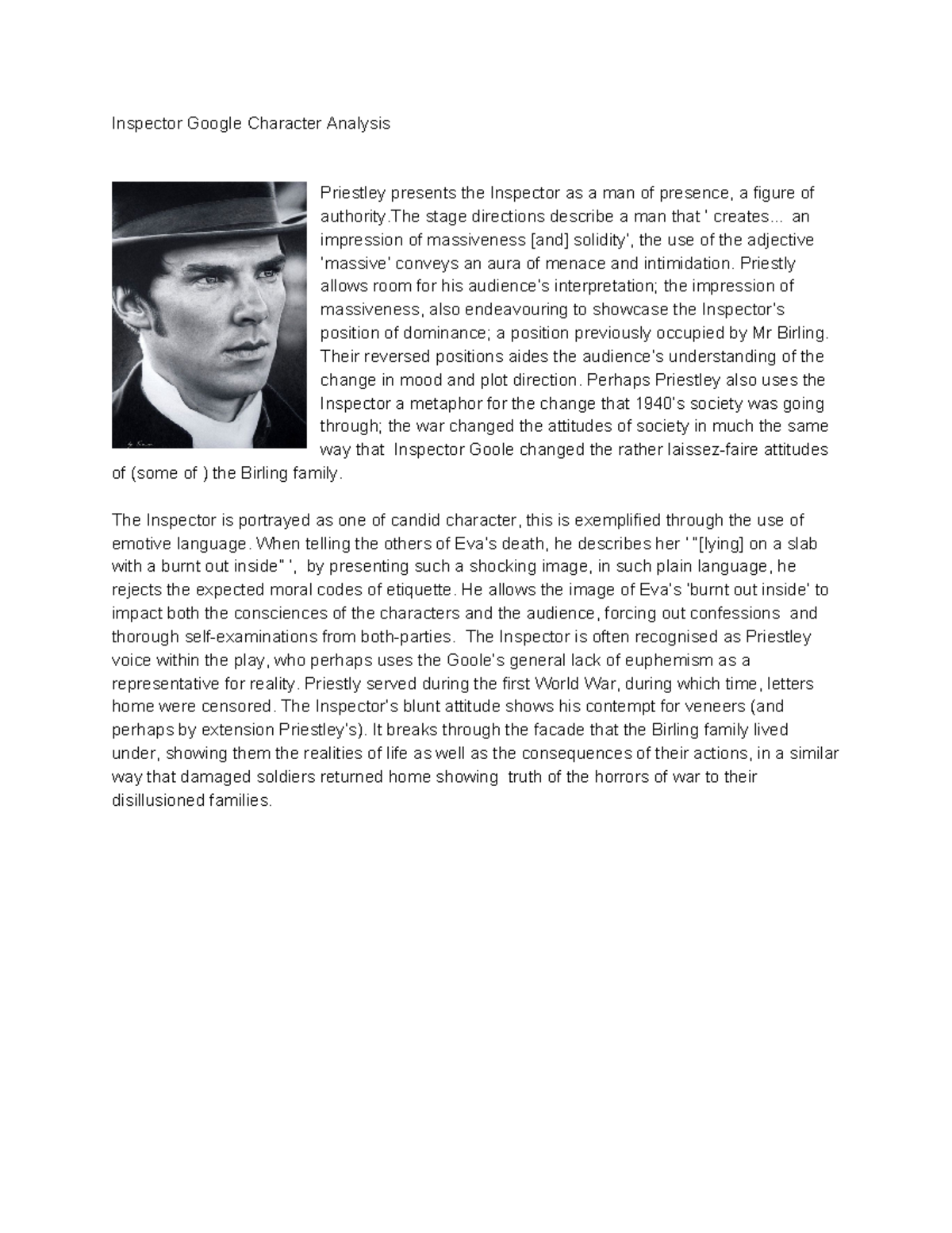 Inspector Google Character Analysis - Priestly allows room for his the ...