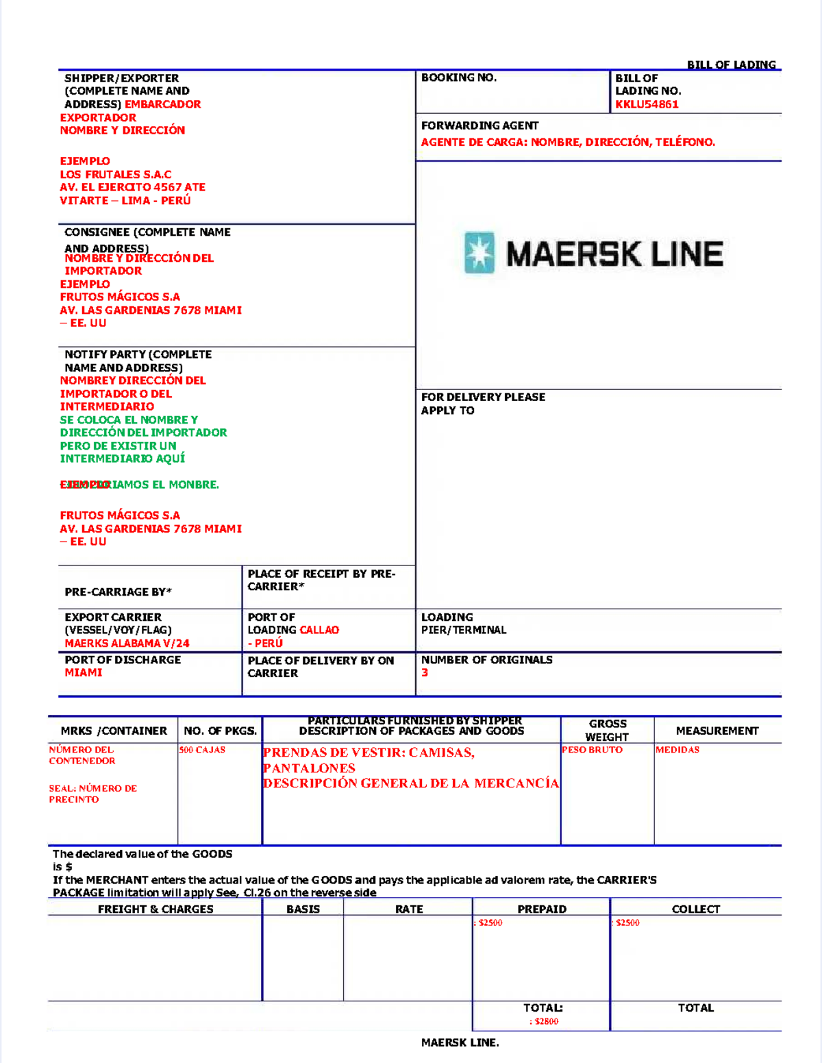 Pdf-bill-of-lading-lleno compress - BILL OF LADINGBILL OF LADING SHIPPER/EXPORTERSHIPPER ...