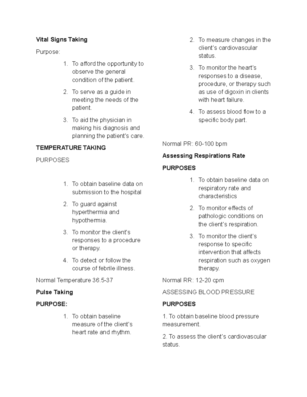 Retdem - skillslab - Vital Signs Taking Purpose: 1. To afford the ...