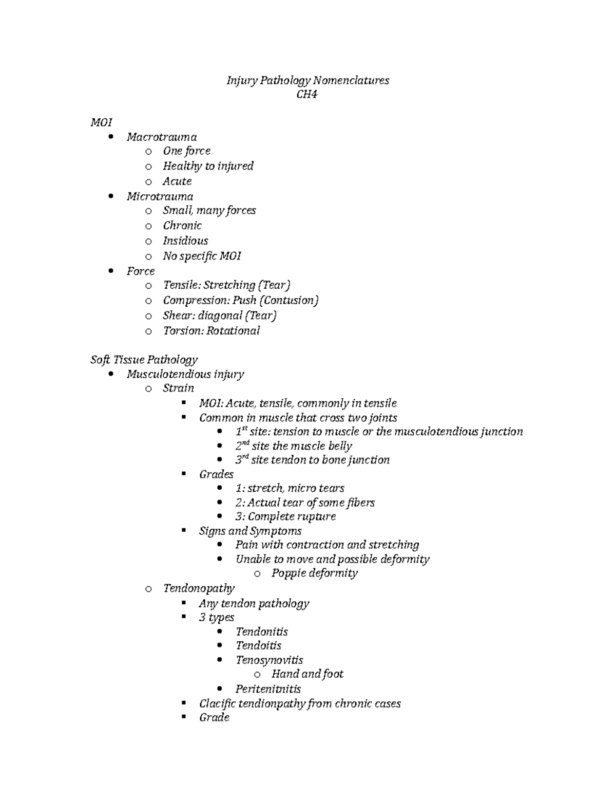 Injury Pathology Nomenclatures Notes Upper - Injury Pathology ...