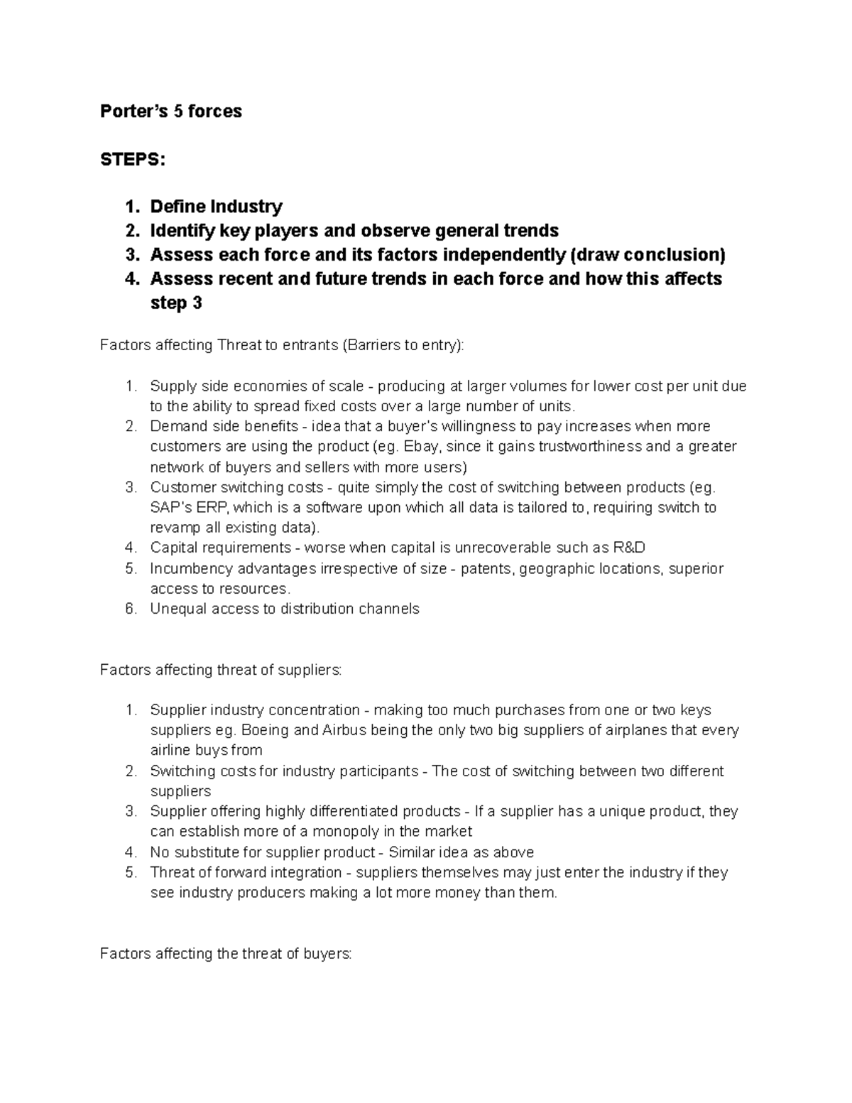 392 Notes - Porter’s 5 forces STEPS: 1. Define Industry 2. Identify key ...
