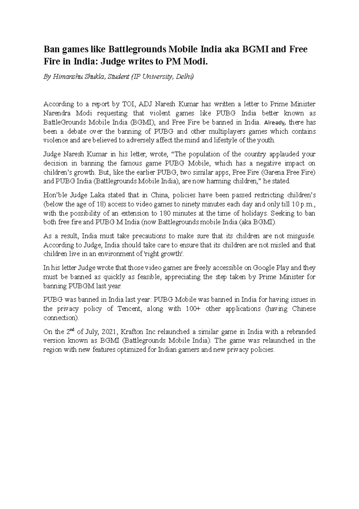 Ban games like Battlegrounds Mobile India aka BGMI and Free Fire in ...