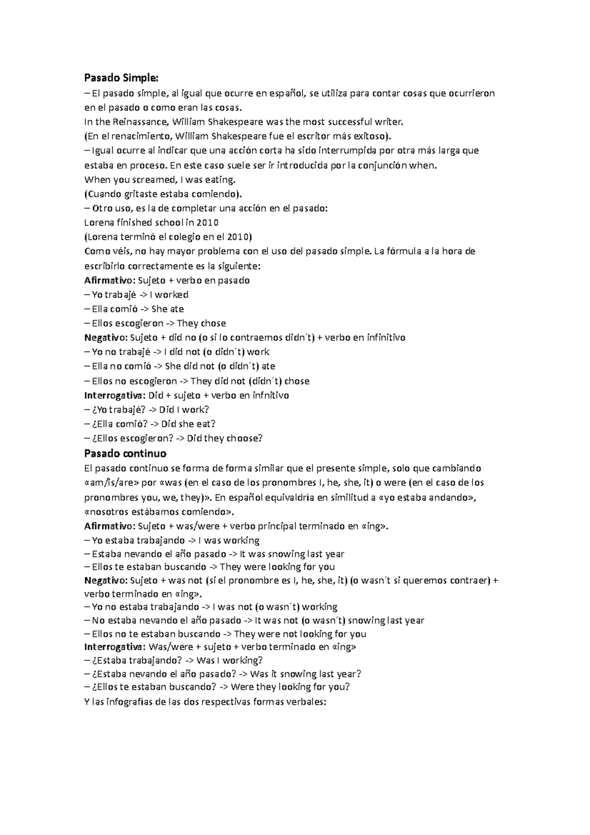 Pasado Simple y continuo - Pasado Simple: El pasado simple, al igual ...