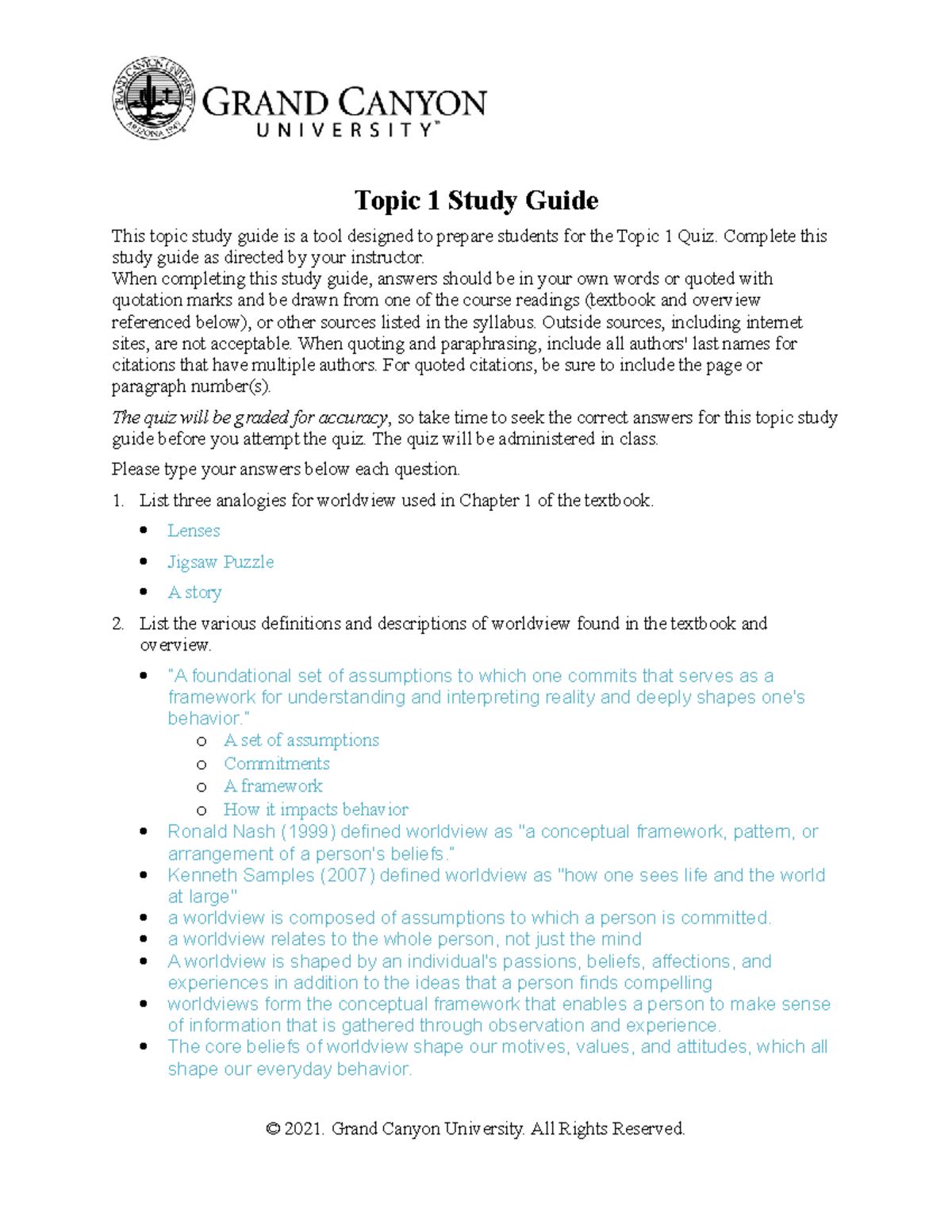 Topic 1 Study Guide - Topic 1 Study Guide This topic study guide is a ...