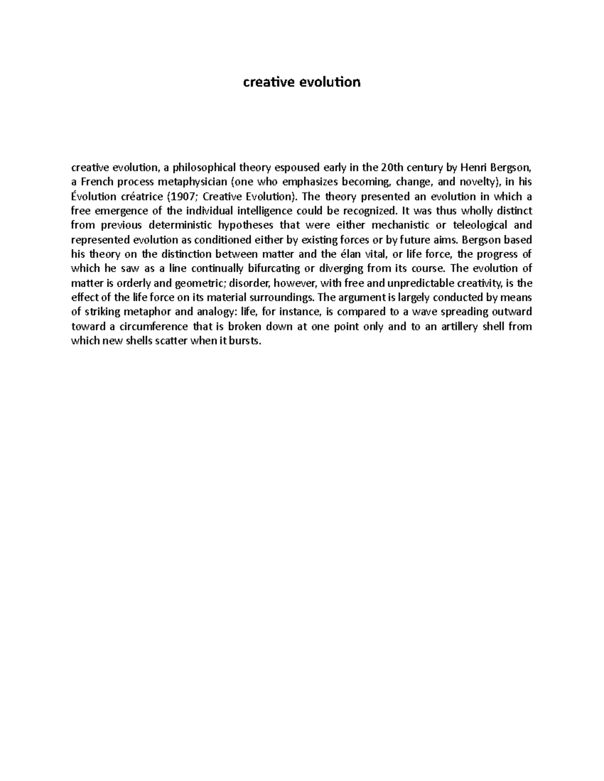 Creative evolution - notes - creative evolution creative evolution, a ...