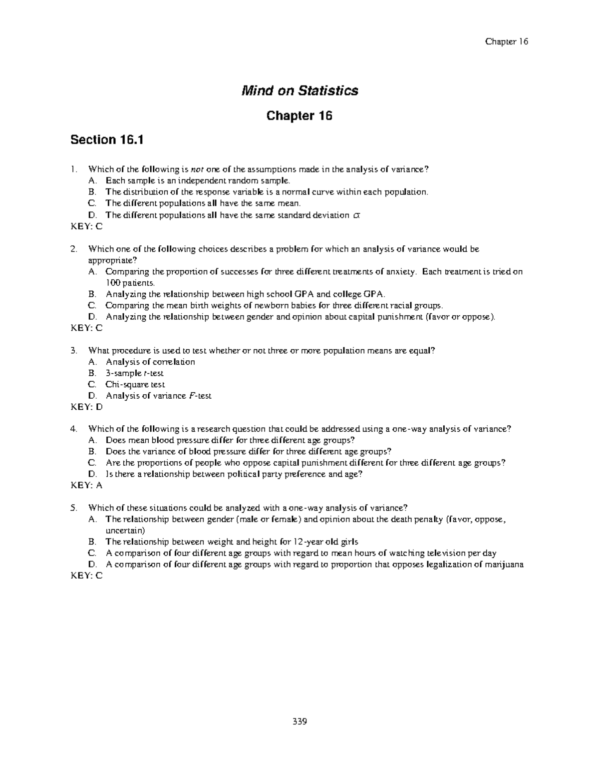 Ch16 - practice for exam - Mind on Statistics Chapter 16 Section 16. Which of the following is ...