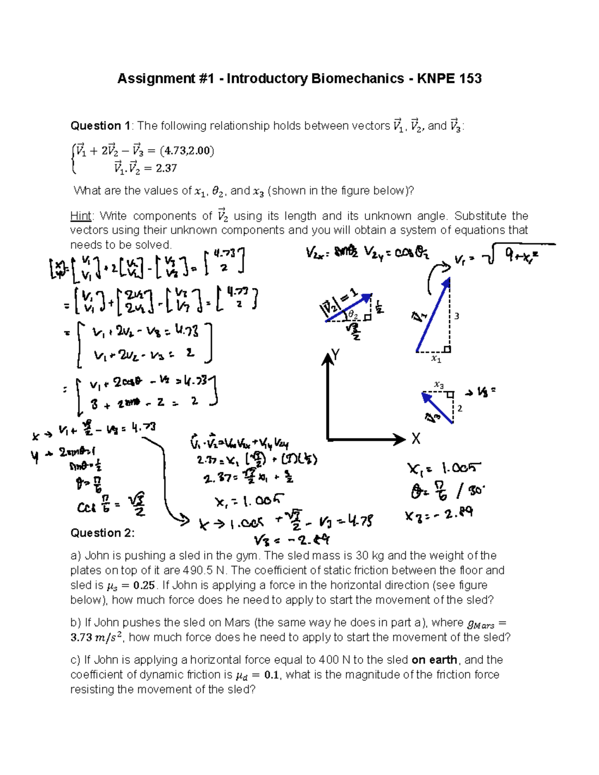 Biomech assignment answers - Assignment #1 - Introductory Biomechanics ...