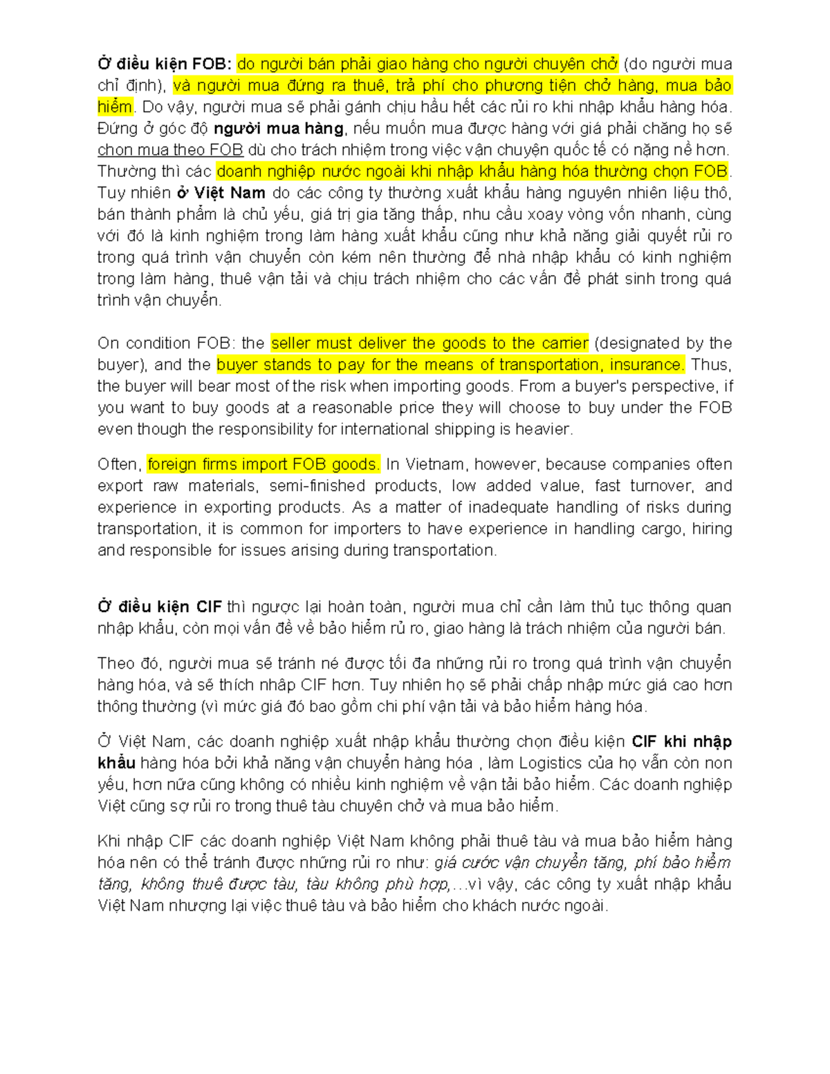 FOB vs CIF - Ở điều kiện FOB: do người bán phải giao hàng cho người ...