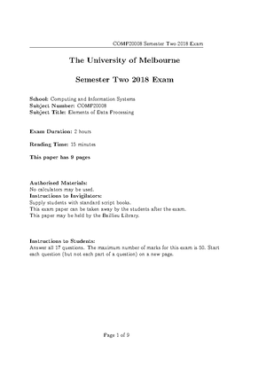 COMP20008 - Unimelb - Elements of Data Processing - Studocu