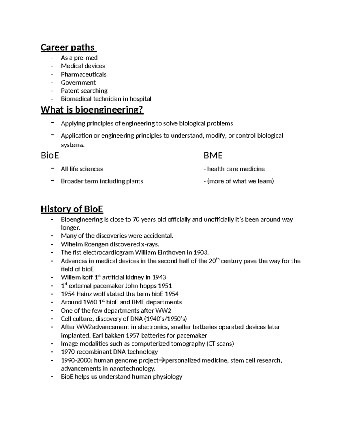 Class 2 career paths and history of Bio E - Career paths - As a pre-med ...