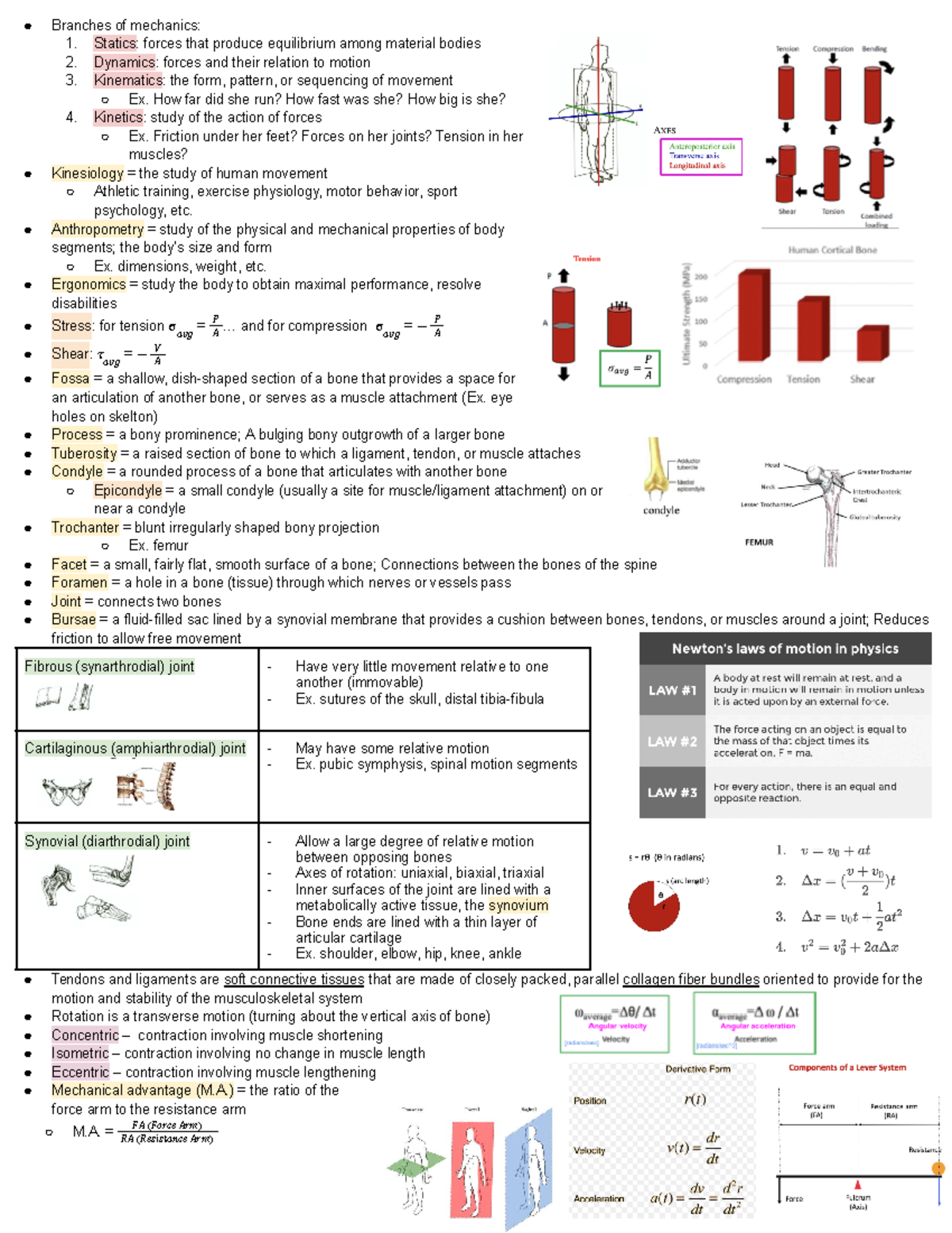 Exam 2 Equation Sheet - Branches of mechanics: 1. Statics: forces that ...
