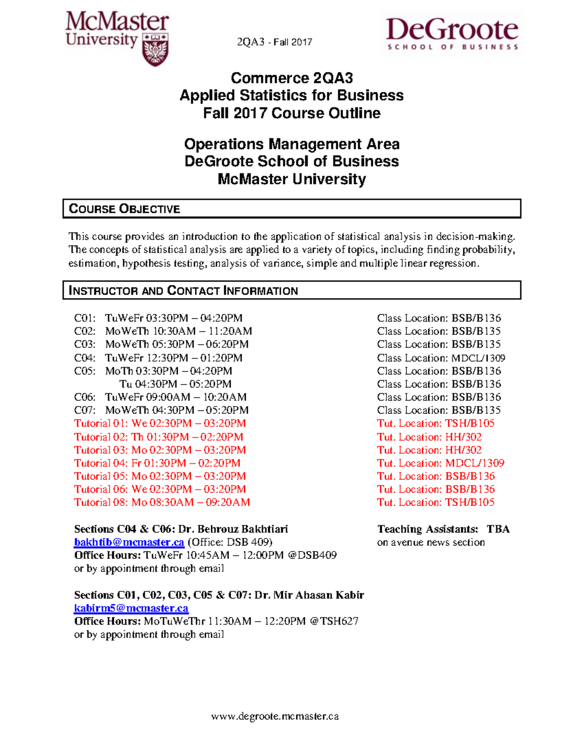 2QA3-Fall-2017- Kabir outline-1 - 2QA3 - Fall 2017 Commerce 2QA Applied ...