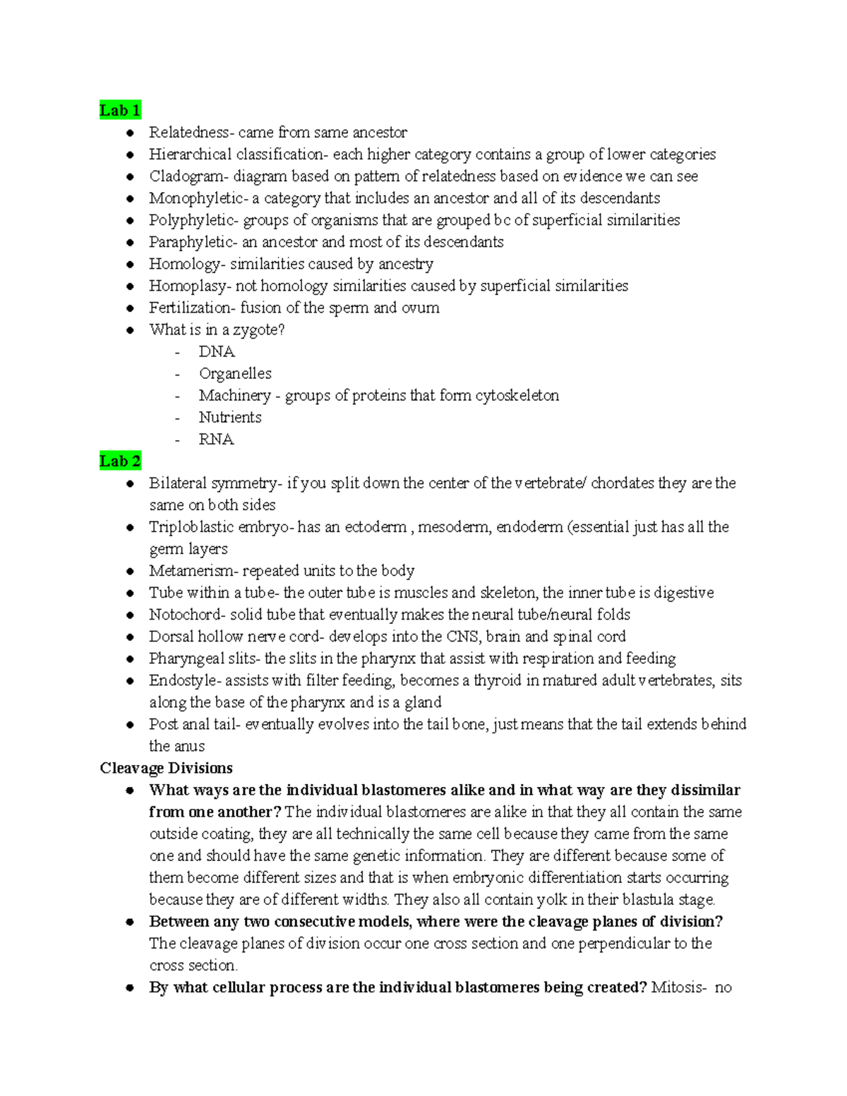 Vert Lab Review Exam - Lab 1 Relatedness- came from same ancestor ...