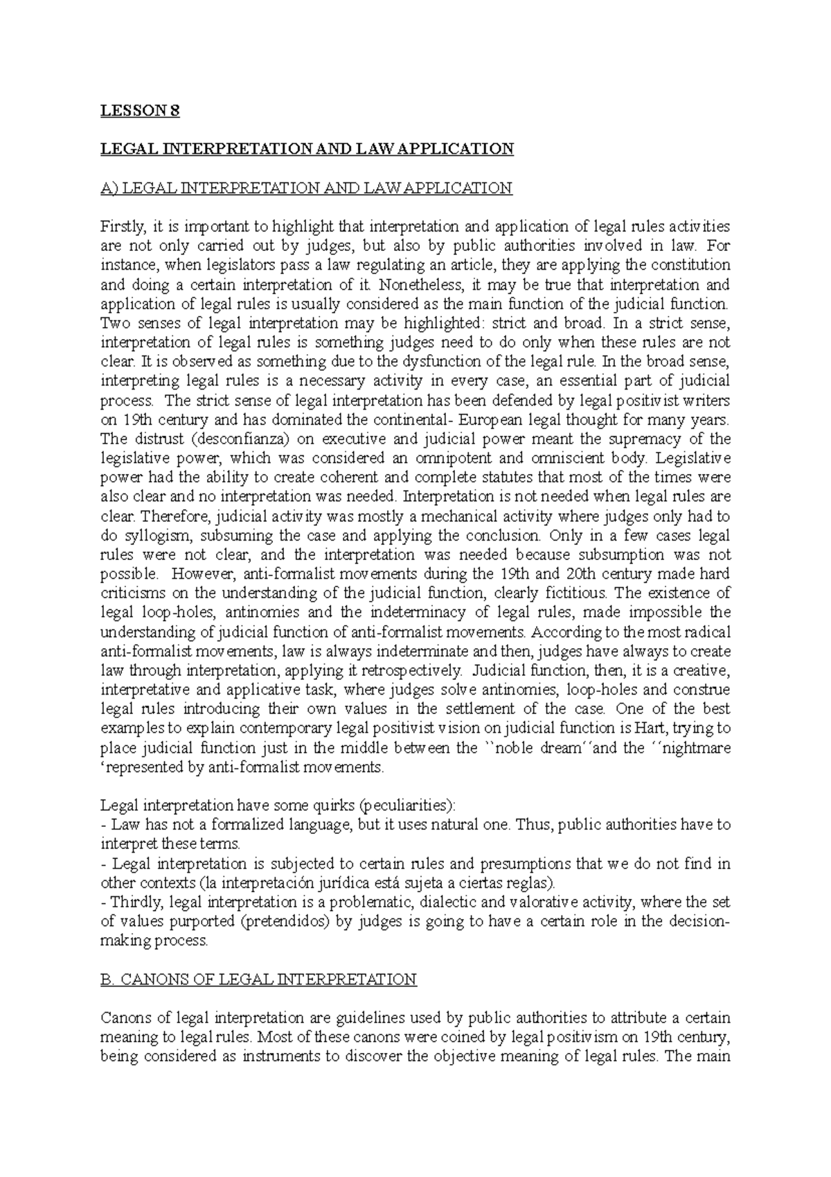 Lesson 8 Theory of Law - LESSON 8 LEGAL INTERPRETATION AND LAW ...