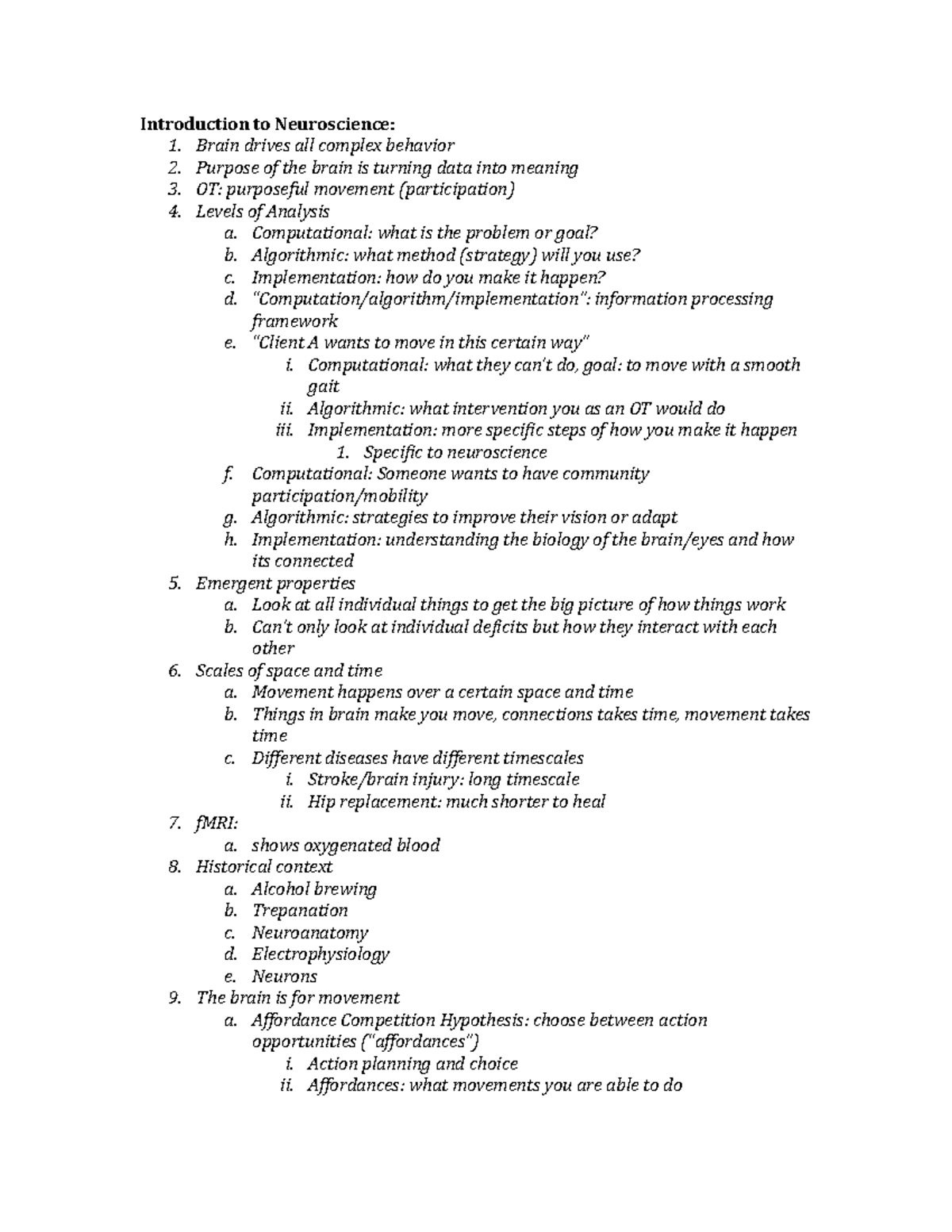 Neuroscience Study Guide - Introduction to Neuroscience: 1. Brain ...