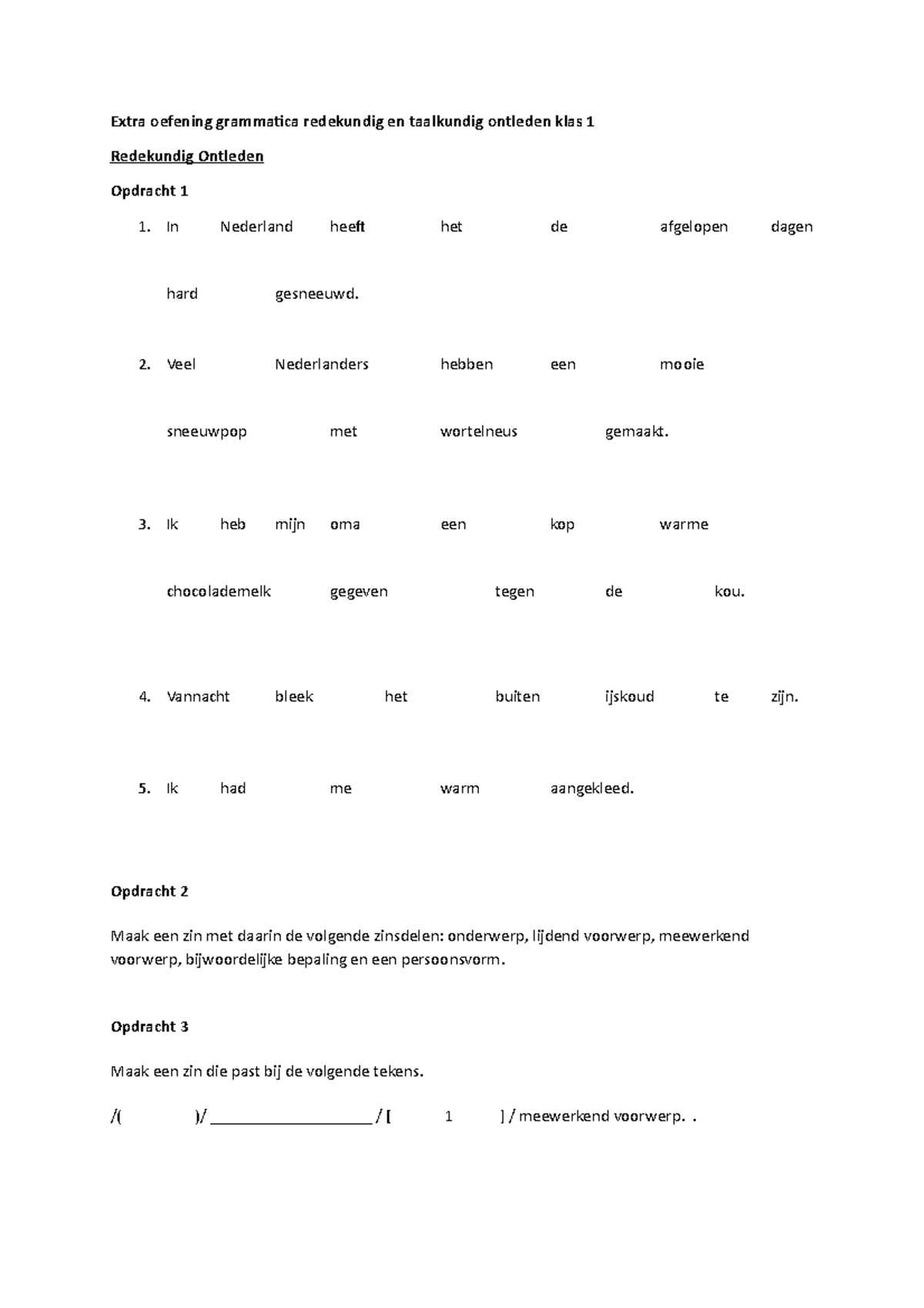 Extra oefening grammatica redekundig en taalkundig ontleden klas 1 ...
