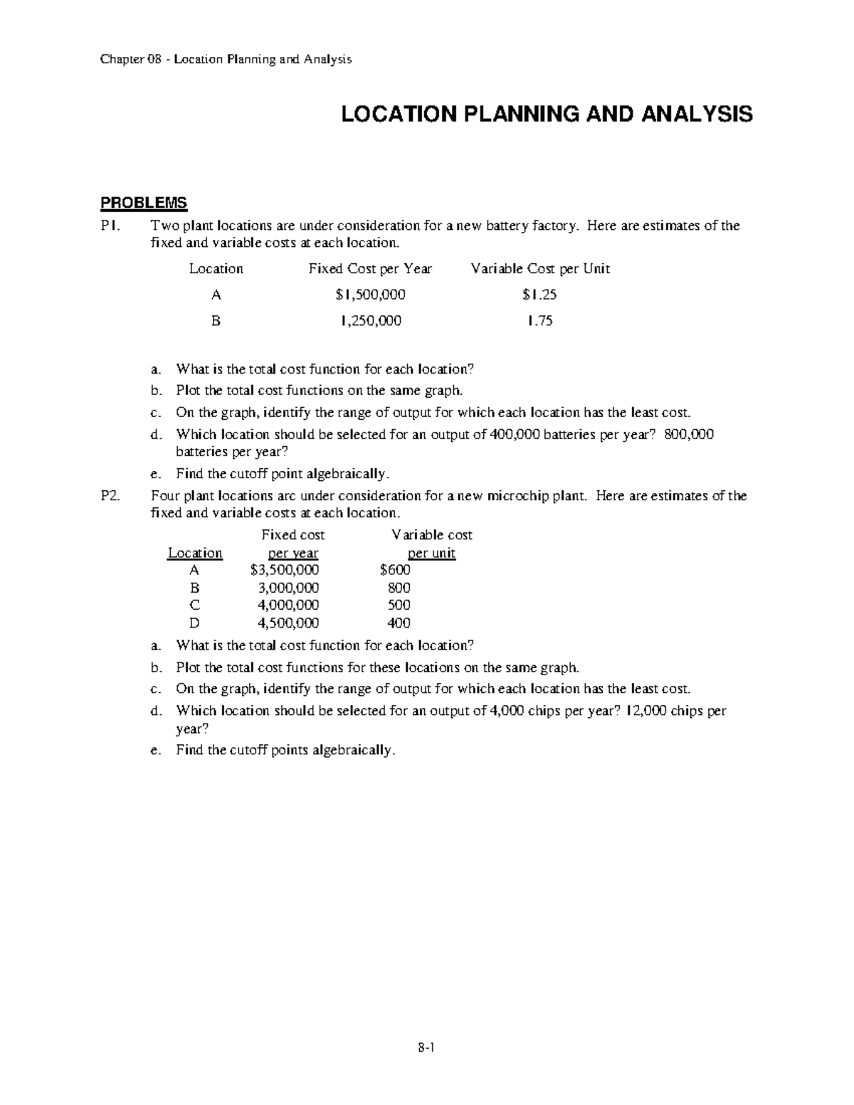 Location analysis review sheet - LOCATION PLANNING AND ANALYSIS ...