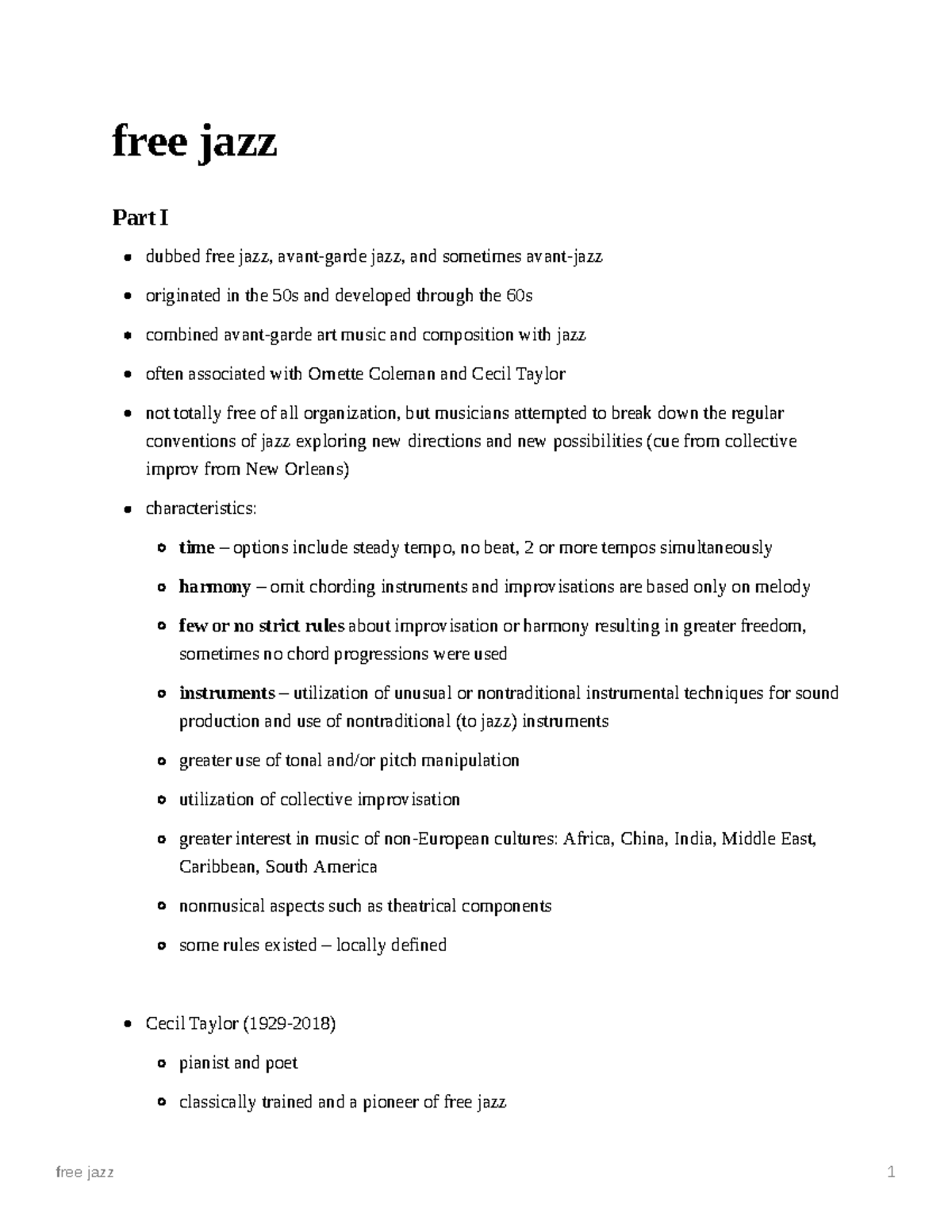 Free Jazz - MUSI 3630 - free jazz Part I dubbed free jazz, avant-garde ...