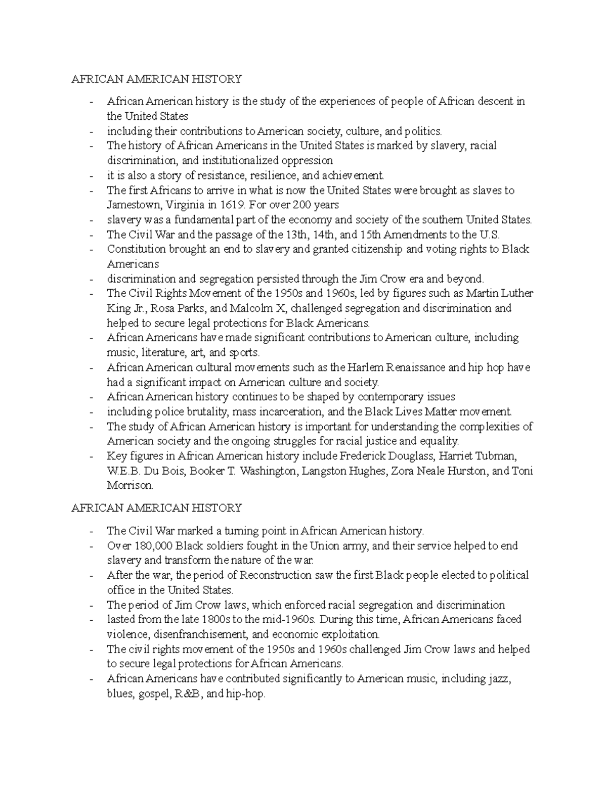 African American History Notes 1 - AFRICAN AMERICAN HISTORY African ...