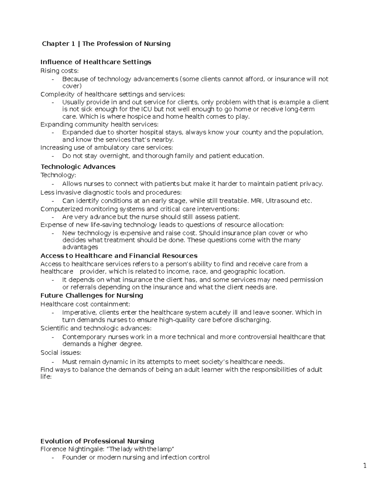 Chapter 1 - n/a - Chapter 1 | The Profession of Nursing Influence of ...